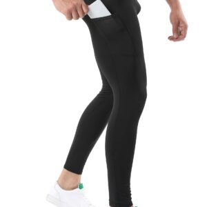 SILKWORLD Men's Compression Pants Pockets Cool Dry Gym Leggings Baselayer Running Tights (Large, Pack of 3: Black#3)