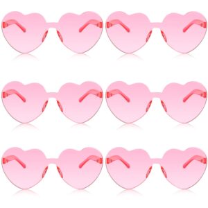 frienda 6 pairs valentines heart sunglasses transparent love glasses tinted eyewear rimless glasses (light pink)