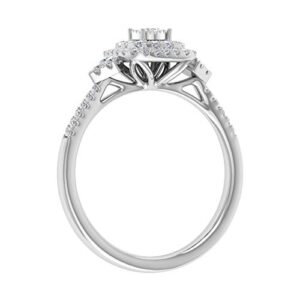 1/3 Carat Cushion cut Halo Diamond Engagement Ring in 10K White Gold - IGI Certified (Ring Size 7)