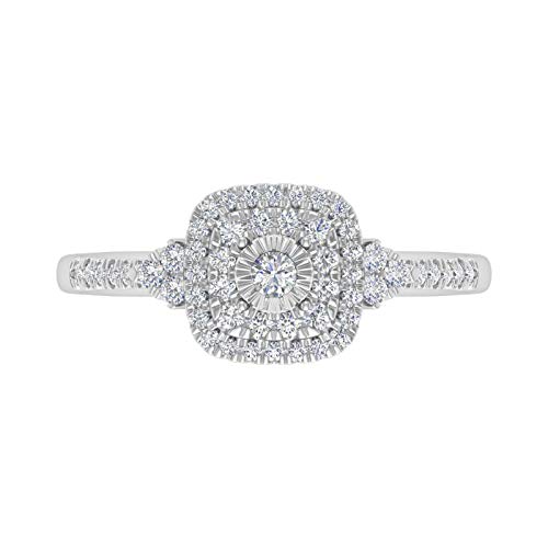 1/3 Carat Cushion cut Halo Diamond Engagement Ring in 10K White Gold - IGI Certified (Ring Size 7)