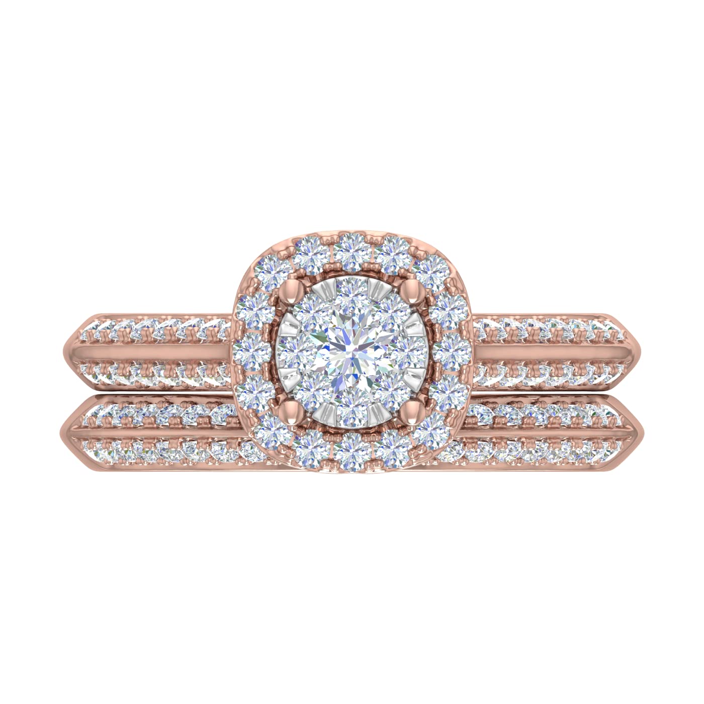 FINEROCK 3/4 Carat Halo Diamond Bridal Ring Set in 14K Rose Gold - IGI Certified (Ring Size 6)