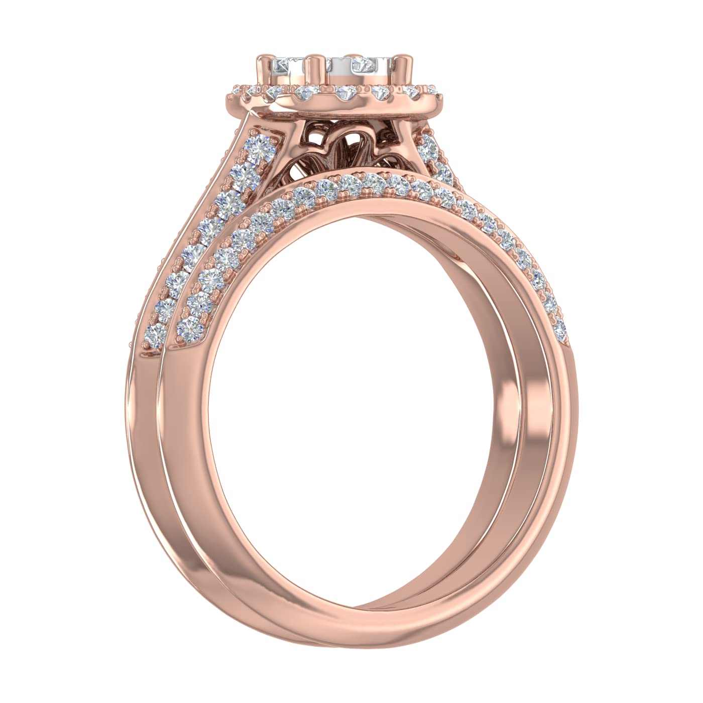 FINEROCK 3/4 Carat Halo Diamond Bridal Ring Set in 14K Rose Gold - IGI Certified (Ring Size 6)