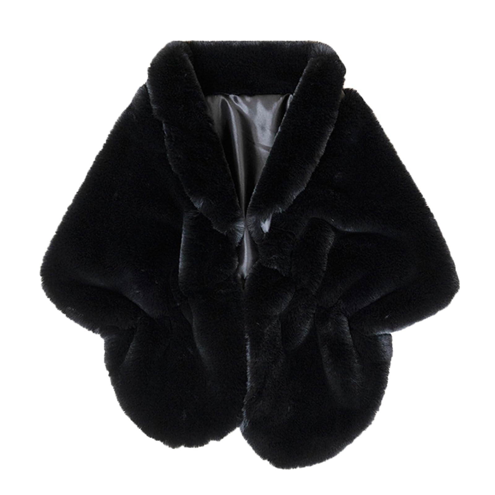 Fashowlife Faux Fur Cloak Shawl Fur Scarf Warm Wrap Stole Shrug Autumn Winter For Wedding Party (Black Shawl)