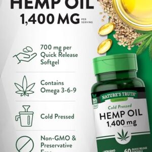 Nature's Truth Hemp Oil | 60 Softgel Capsules | 1400mg | Non-GMO & Gluten Free Supplement | Cold Pressed from Hemp Seeds