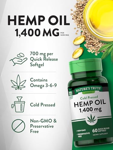 Nature's Truth Hemp Oil | 60 Softgel Capsules | 1400mg | Non-GMO & Gluten Free Supplement | Cold Pressed from Hemp Seeds