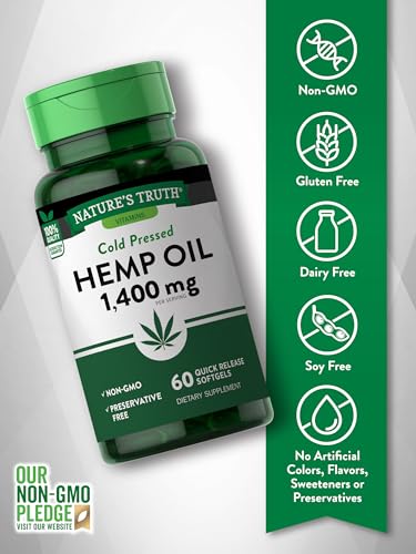 Nature's Truth Hemp Oil | 60 Softgel Capsules | 1400mg | Non-GMO & Gluten Free Supplement | Cold Pressed from Hemp Seeds