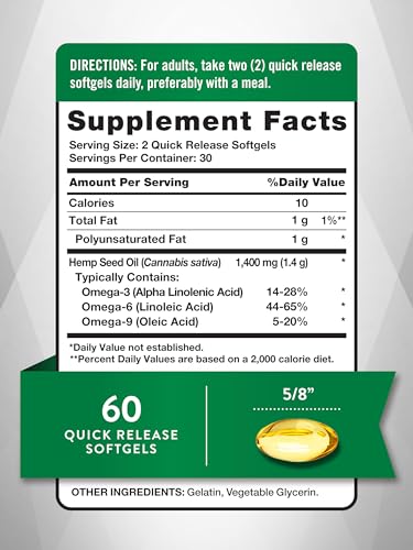 Nature's Truth Hemp Oil | 60 Softgel Capsules | 1400mg | Non-GMO & Gluten Free Supplement | Cold Pressed from Hemp Seeds