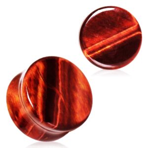 blue palm jewelry pair of natural red tiger eye stone saddle plug double flare ear lobe plugs e549