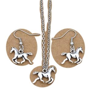 antique silver animal horse pendant drop earrings necklace horses jewelry sets for women horse riding lover gift