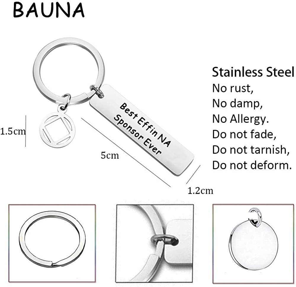 BAUNA Sponsor Gift Sobriety Gift NA Sponsor Appreciation Keychain Narcotics Anonymous Jewelry Best Effin NA Sponsor Ever (NA Sponsor Keychain)