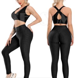 SEASUM Women High Waisted Yoga Pants Workout Butt Lifting Scrunch Booty Leggings Tummy Control Anti Cellulite Textured Tights M