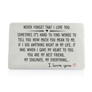 anniversary wallet insert card for men or women - never forget that i love you, engraved wallet insert for boyfriend husband him, birthday wedding deployment gifts cards for couples