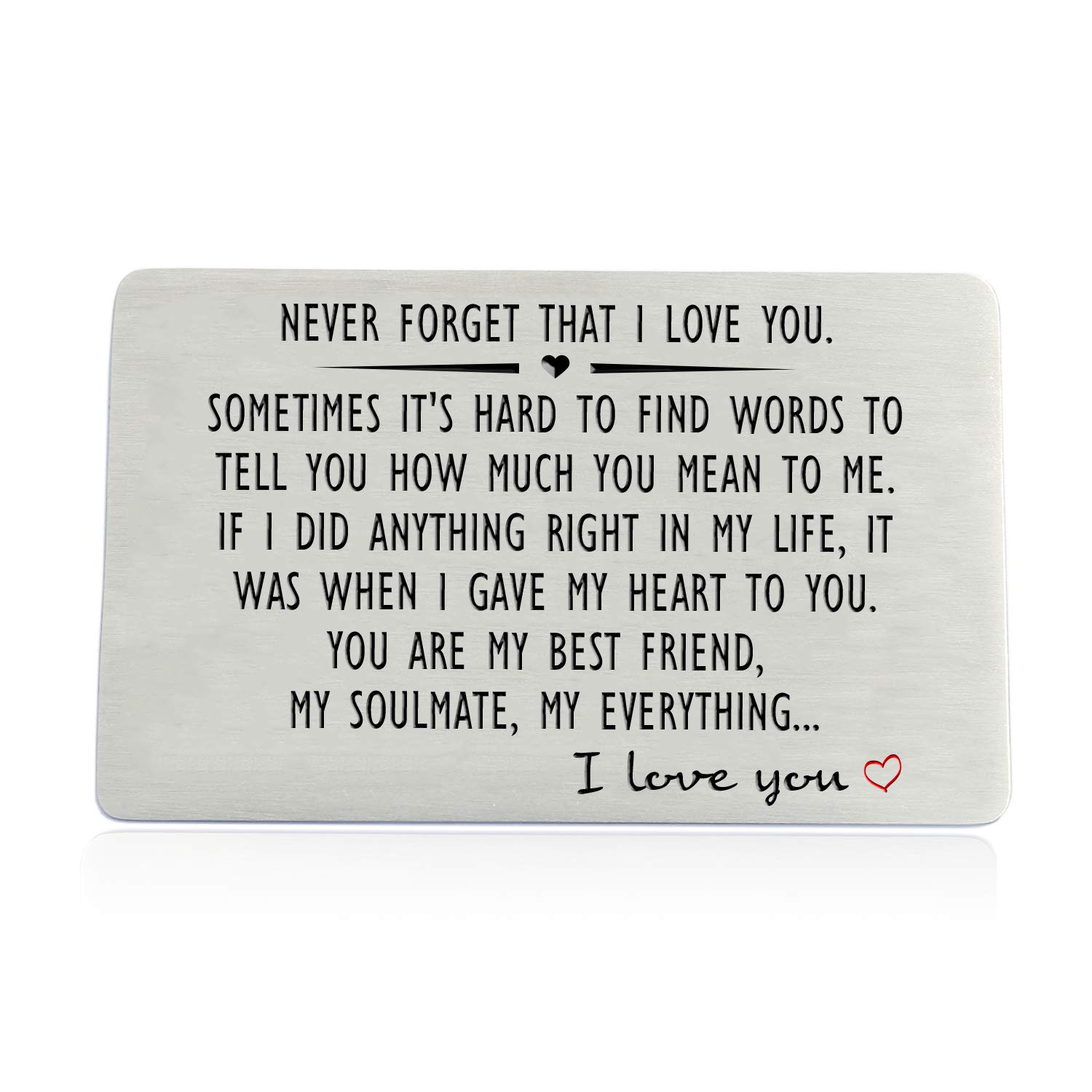 Anniversary Wallet Insert Card for Men or Women - Never Forget That I Love You, Engraved Wallet Insert for Boyfriend Husband Him, Birthday Wedding Deployment Gifts Cards for Couples