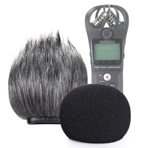 sunmon zoom h1n & h1 recorder foam, outdoor deadcat and foam pop filter & furry windscreen muff forindoor foam cover wind shiled（2pack）