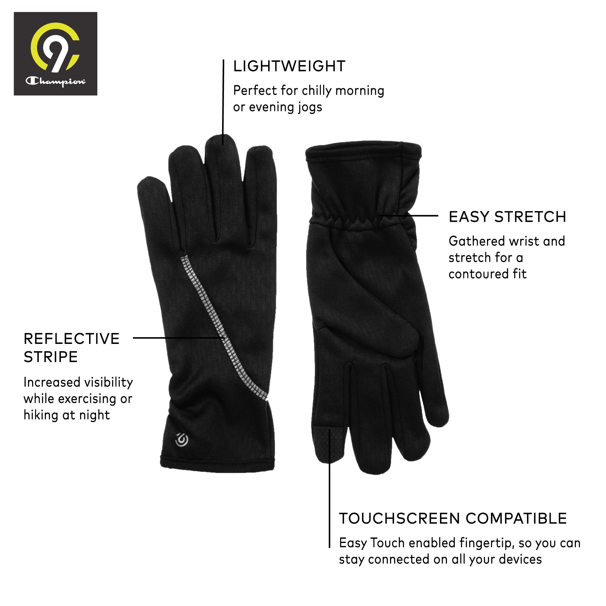 C9 Champion Women's Lightweight Everyday Running Gloves, Touch Screen Friendly with Reflective Strip, Small/Medium