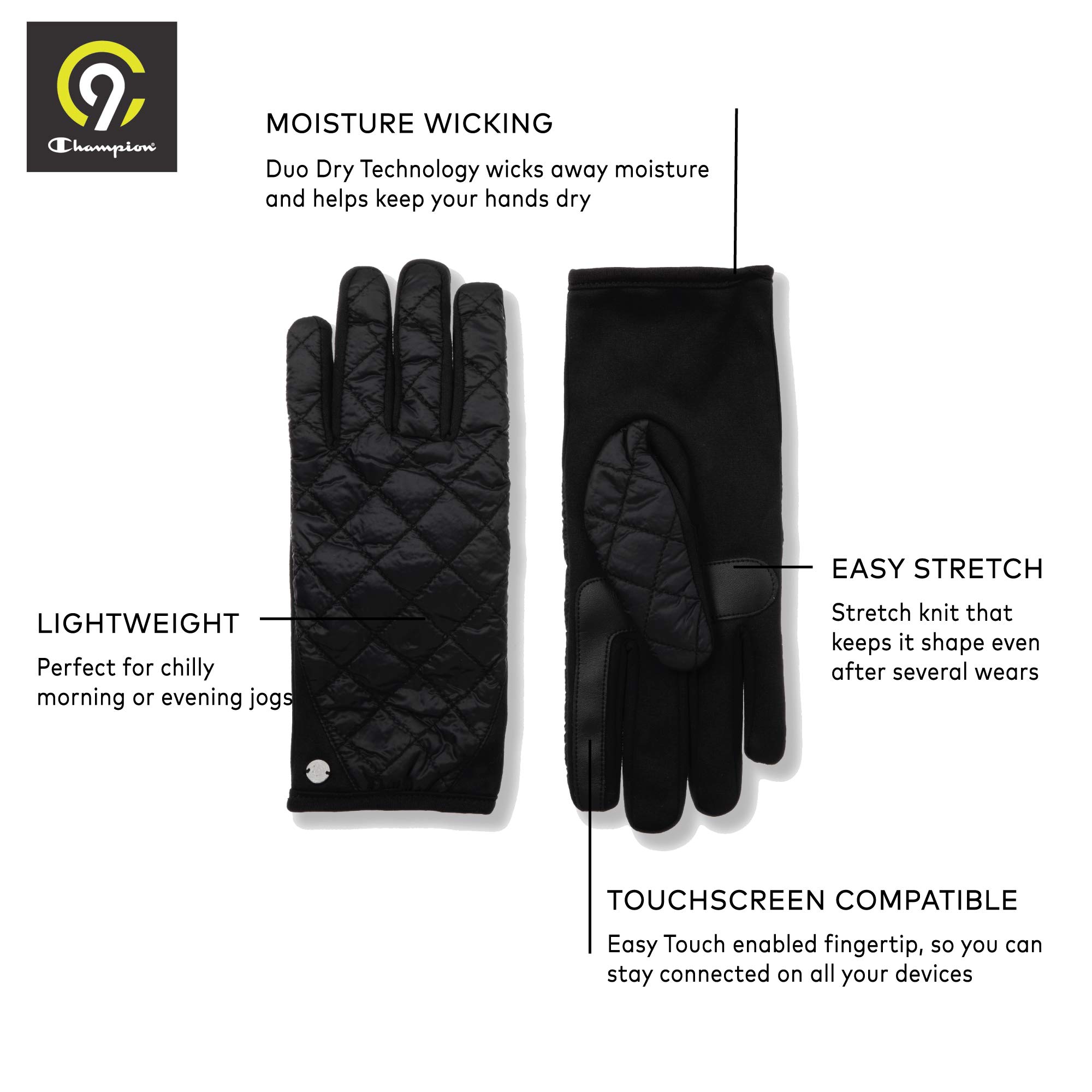 C9 Champion Women's Lightweight Black Quilted Glove, Touch Screen Friendly, L/XL