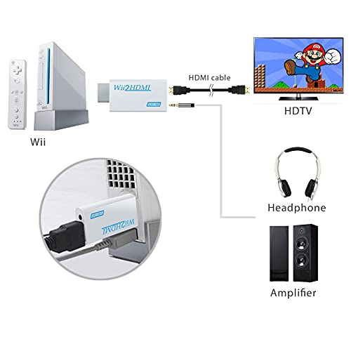 COLFULINE Wii to HDMI Converter, HDMI Output with 3.5mm Audio Jack, Supports NTSC and PAL, Easy Operation