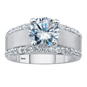 palmbeach platinum-plated sterling silver round cubic zirconia brushed band engagement ring sizes 6-10 size 9