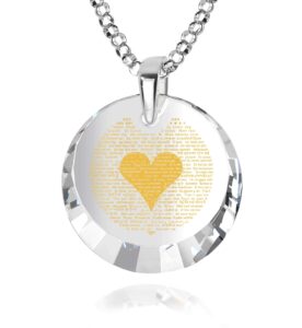 120 languages i love you necklace anniversary birthday gift pendant for women pure gold inscribed in miniature text on elegant crystal cubic zirconia gemstone, 18" 925 sterling silver chain