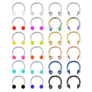 mayhoop 20g 24pcs stainless steel horseshoe nose septum rings piercing jewelry cartilage helix tragus earring hoop lip horseshoe piercing retainer for women men 8mm 10mm