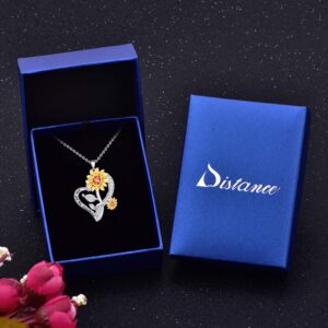 Distance Sunflower Necklace for Women S925 Sterling Silver Heart Necklace Jewelry,You are My Sunshine Pendant Necklaces Jewelry Gifts for Women Mom Wife