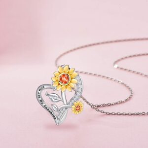 Distance Sunflower Necklace for Women S925 Sterling Silver Heart Necklace Jewelry,You are My Sunshine Pendant Necklaces Jewelry Gifts for Women Mom Wife