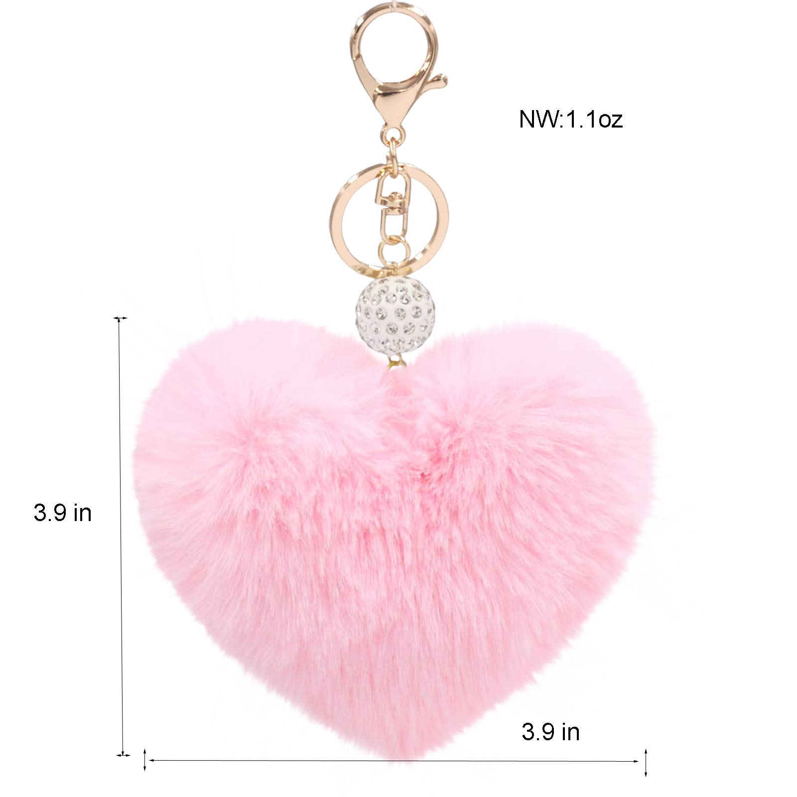 Women's Heart Faux Fur Pom Pom Key Chains Bag Accessory Puffball Keyring Backpack Charms for Girls(pink)