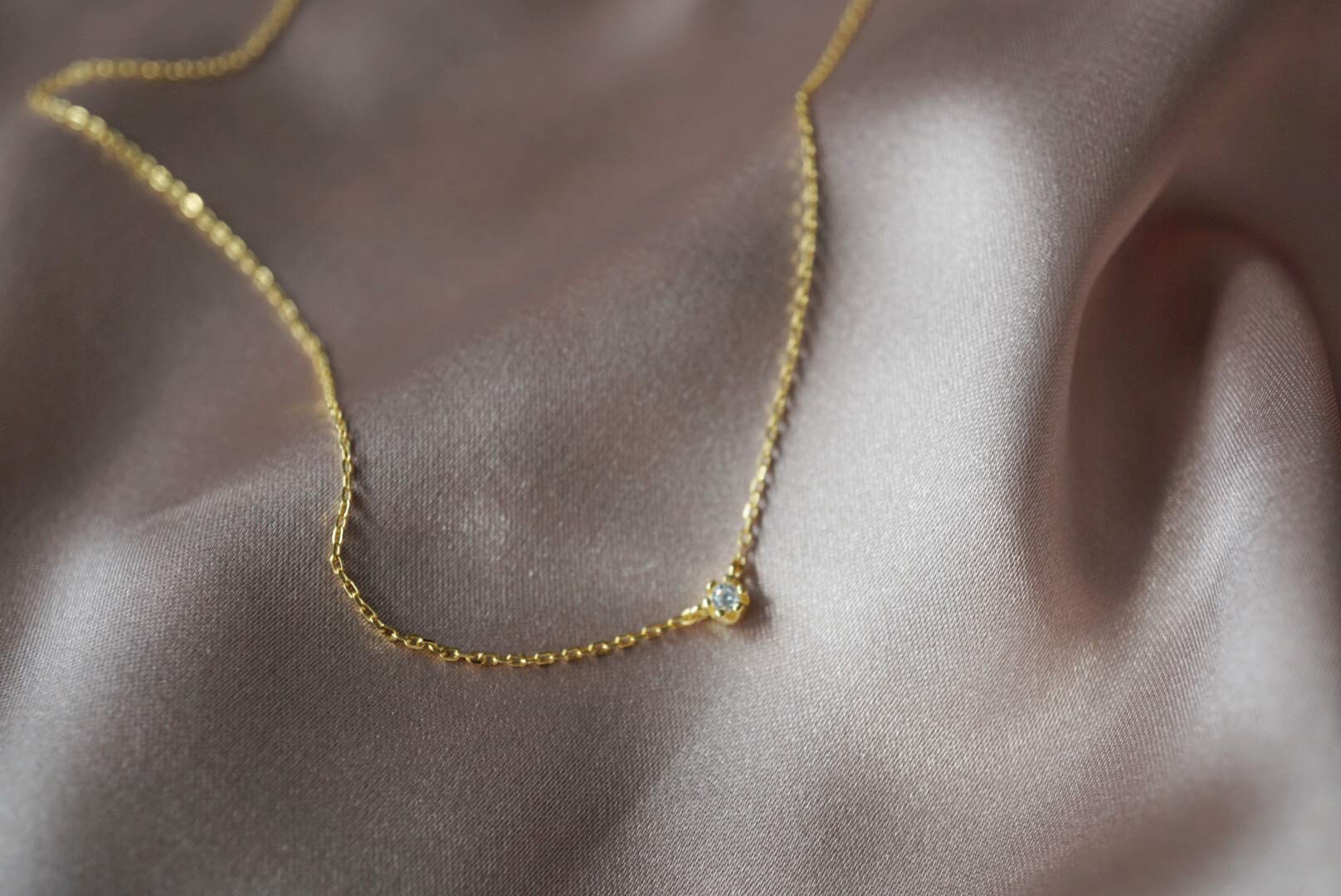 Tiny Gold Zirconia Necklace - Dainty Bling Necklace - Diamond Necklace - Choker Necklace - Handmade - Minimalist Jewelry