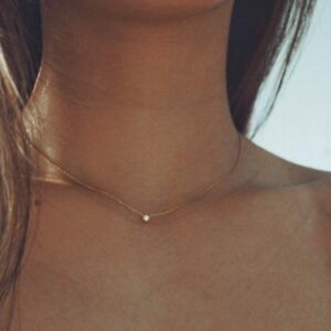 Tiny Gold Zirconia Necklace - Dainty Bling Necklace - Diamond Necklace - Choker Necklace - Handmade - Minimalist Jewelry