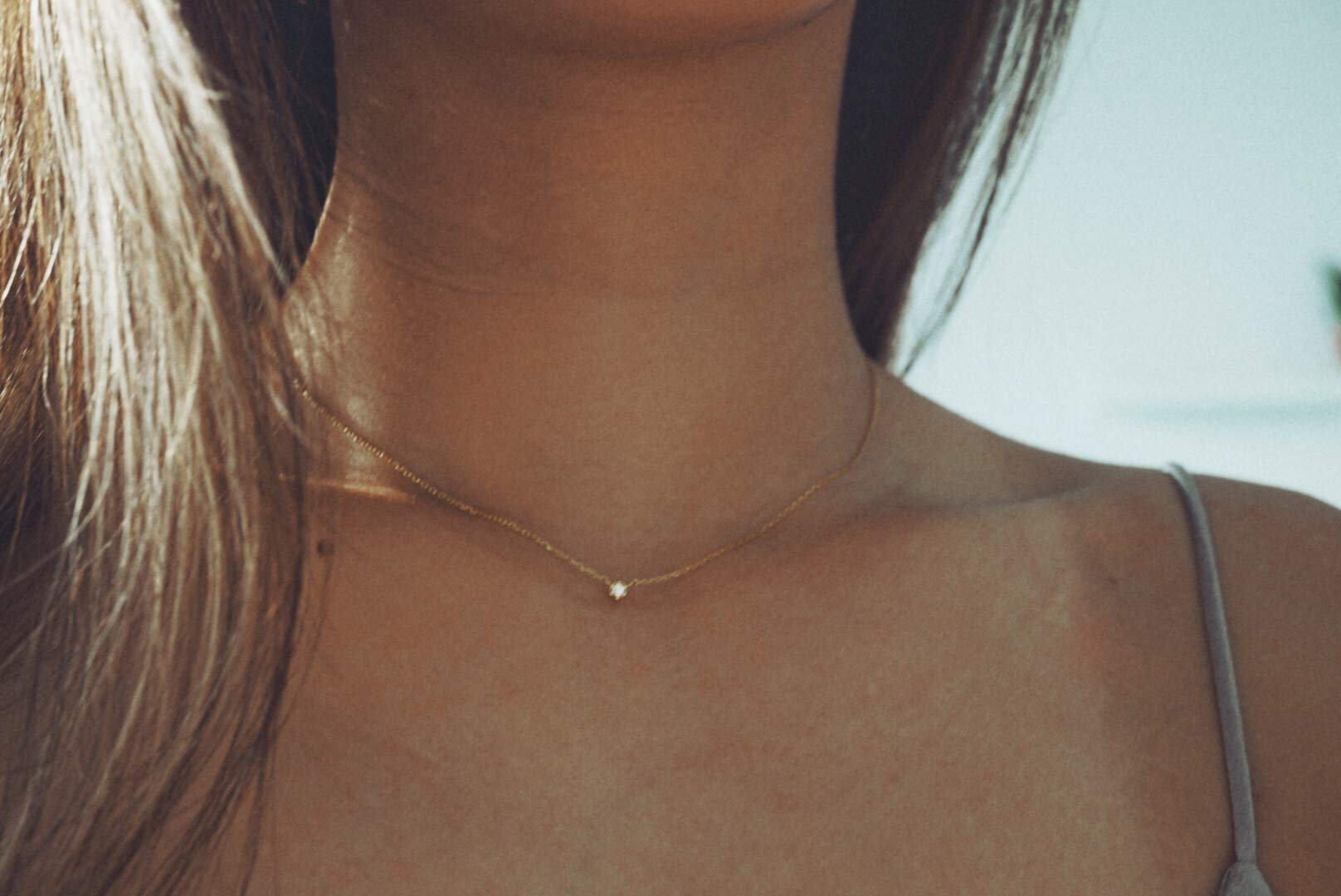 Tiny Gold Zirconia Necklace - Dainty Bling Necklace - Diamond Necklace - Choker Necklace - Handmade - Minimalist Jewelry