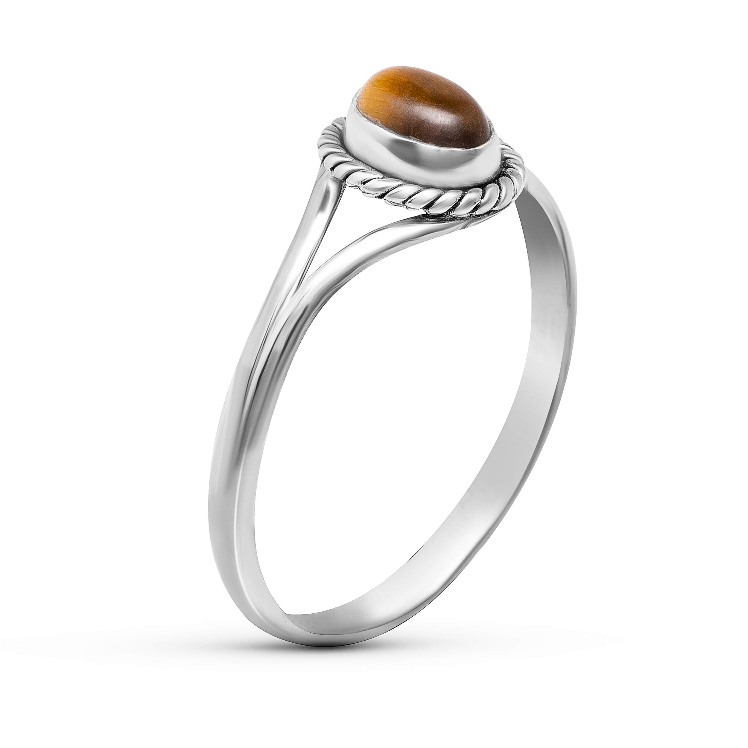 Koral Jewelry Oval Tiger Eye Ethnic Vintage Ring 925 Sterling Silver Boho Chic (7)