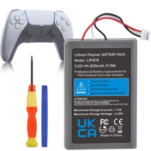 pickle power ps5 controller battery replacement, 2650mah lip1708 battery ps5 for sony ps5 playstation 5 dualsense cfi-zct1w wireless controller