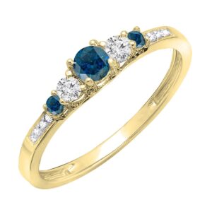 dazzlingrock collection 0.35 carat (ctw) round blue and white diamond five stone engagement ring for women in 14k yellow gold size 7