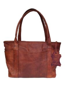 madosh womens valentine gift shoulder handbag genuine leather brown tote everyday ladies purse shopper bag