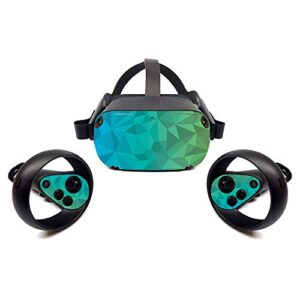 mightyskins skin for oculus quest - blue green polygon | protective, durable, and unique vinyl decal wrap cover | easy to apply, remove, and change styles | made in the usa