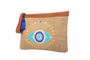 evil eye embroidered women jute clutch bag sun beach summer style