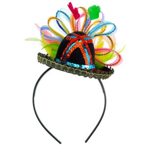 skeleteen womens fiesta sombrero headband - mexican fancy fascinator girls hair accessories for kids and adults