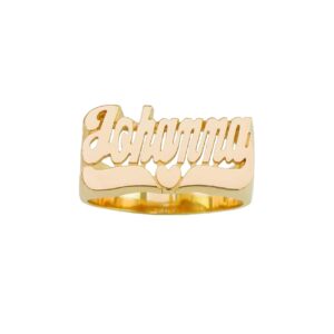 lee107dz personalized gold 9mm medium size script letter and pave cut tail name ring (yellow-gold 10k, 7.5)