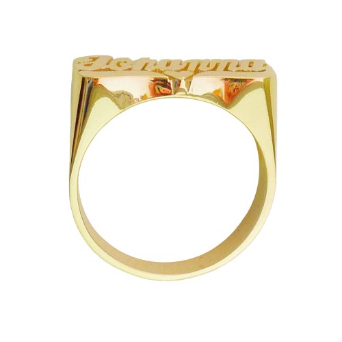 Lee106Z Personalized Gold (8.5mm) Size Script Letter with Plain Heart Tail Name Ring (yellow-gold 10k, 7)