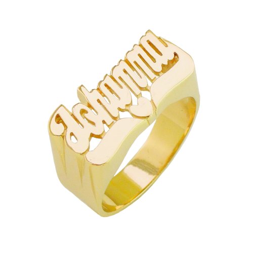 Lee106Z Personalized Gold (8.5mm) Size Script Letter with Plain Heart Tail Name Ring (yellow-gold 10k, 7)