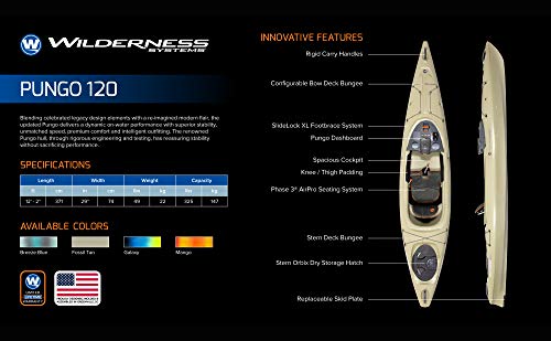 Wilderness Systems Pungo 120 Recreational Kayak - Sit Inside - Phase 3 Air Pro Comfort Seating - 12.2 ft - Breeze Blue