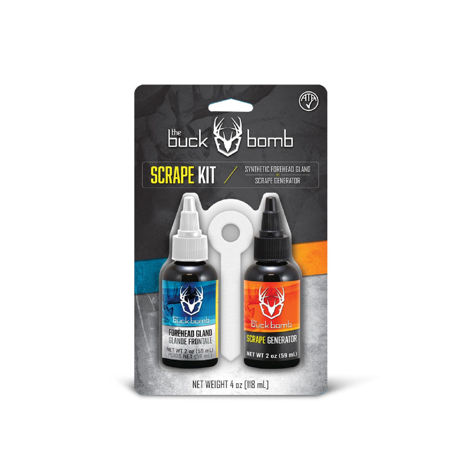 Hunters Specialties Buck Bomb Scrape Kit Liquid Scents w/4 Spike Wicks | 2oz Synthetic Forehead Gland & 2oz Natural Scrape Generator Scents Attractants for Hunting