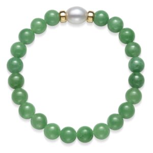 14k gold natural jade and freshwater pearl stretch bracelet for women