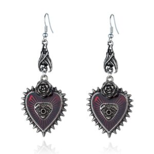 punk rock bat gothic evil eye red heart earrings for women halloween cosplay