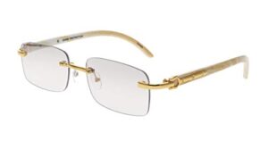 flawless eyewear retro wood buffs vintage style gangster rimless clear lens rectangular metal & wood eye glasses (cream-gold/tinted clear lens)