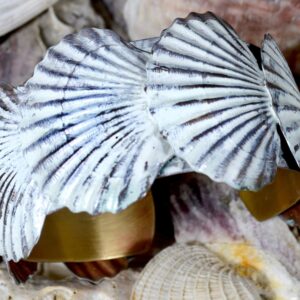 Elaine Coyne Wearable Art White Chocolate Patina Brass Overlapping Scallop Shells Cuff Bracelet