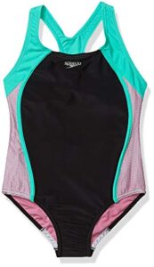 speedo girl's swimsuit one piece mesh splice thick strap