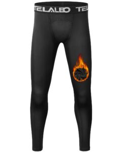 telaleo boys thermal compression leggings pants youth fleece lined base layer tights cold weather heat gear (fireball is an ad) black m