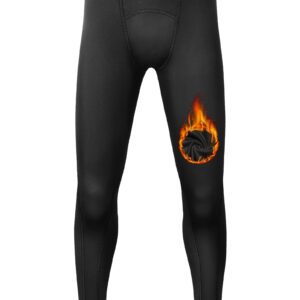 TELALEO Boys Thermal Compression Leggings Pants Youth Fleece Lined Base Layer Tights Cold Weather Heat Gear (Fireball is an AD) Black M