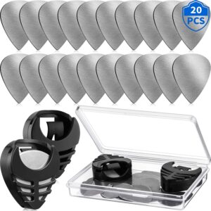 20 pieces metal guitar picks plectrums stainless steel picks guitar pick holder black with picks storage case for electric guitar bass ukulele